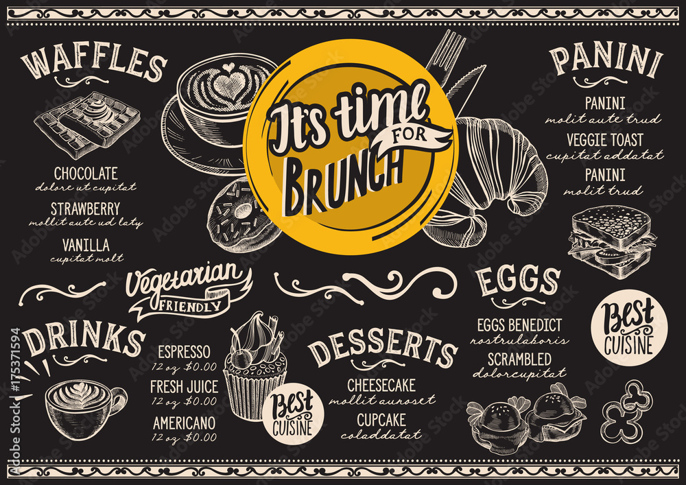 Brunch menu restaurant, food template. Stock Vector | Adobe Stock