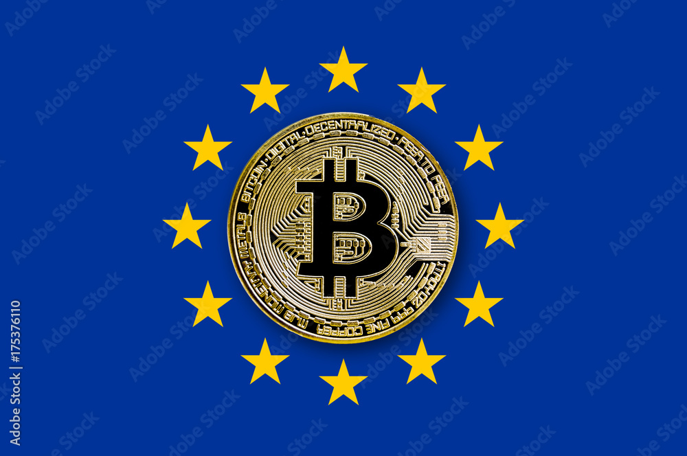 coin bitcoin on the flag of the European Union Stock Illustration ...