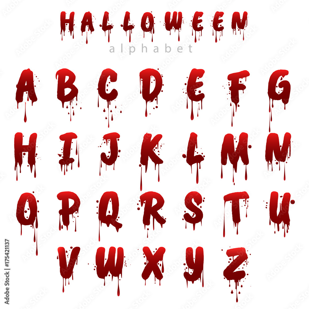 Halloween bloody alphabet isolated on white background. Horror scary ...