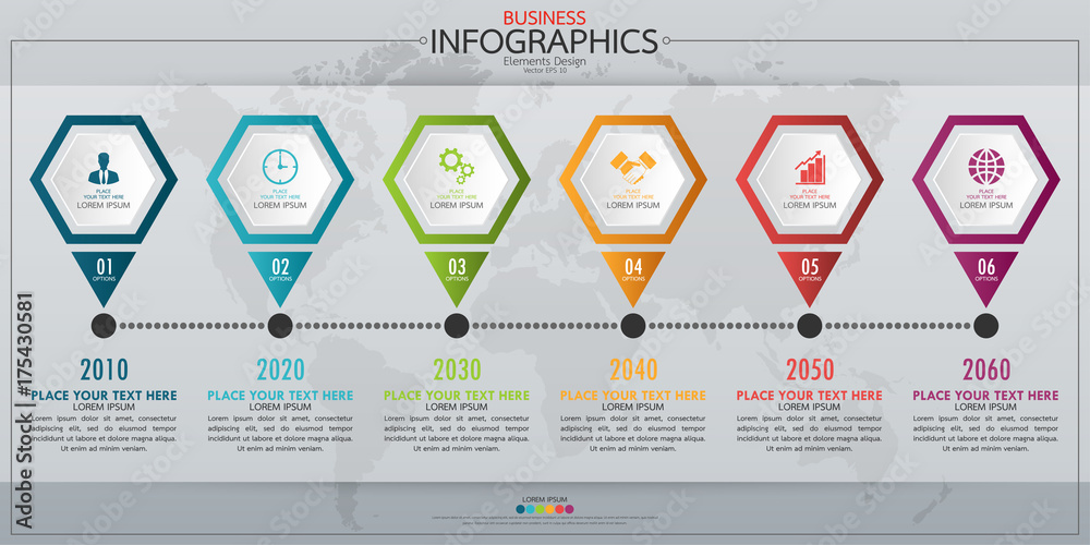 Infographic business horizontal timeline process chart template. Vector ...