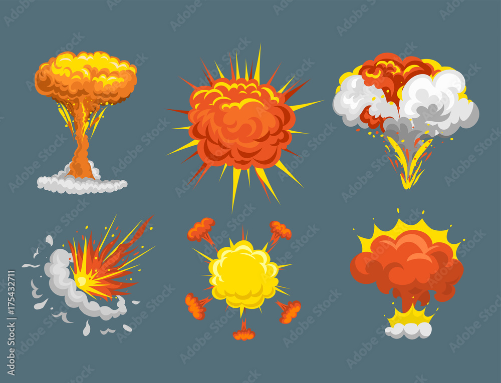 Cartoon explosion boom effect animation game sprite sheet explode burst blast fire comic flame ...