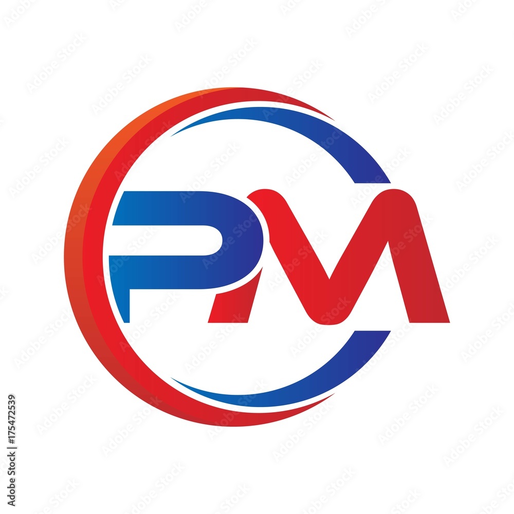 pm logo vector modern initial swoosh circle blue and red Stock Vector ...