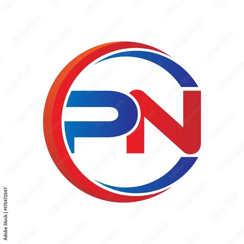 pn logo vector modern initial swoosh circle blue and red Stock Vector ...