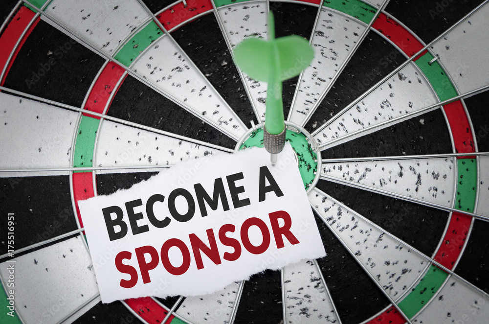 Become a sponsor note on notepaper with dart arrow and dart board ...