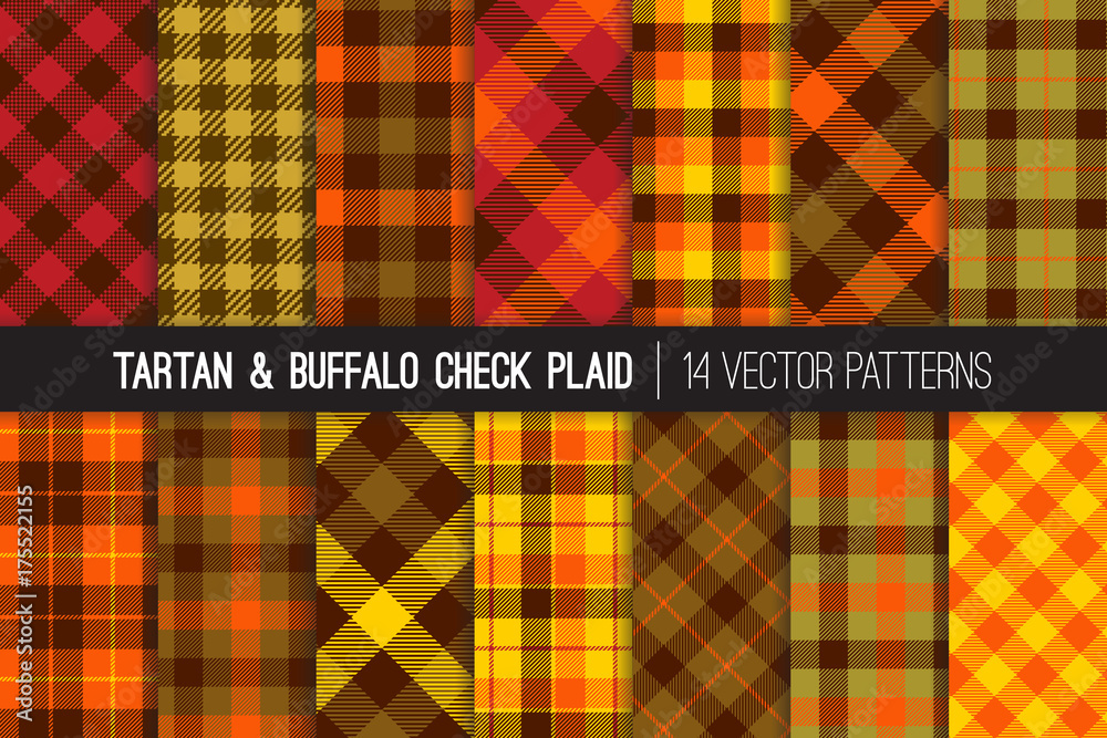 Fall Foliage Colors Tartan and Buffalo Check Plaid Vector Patterns ...
