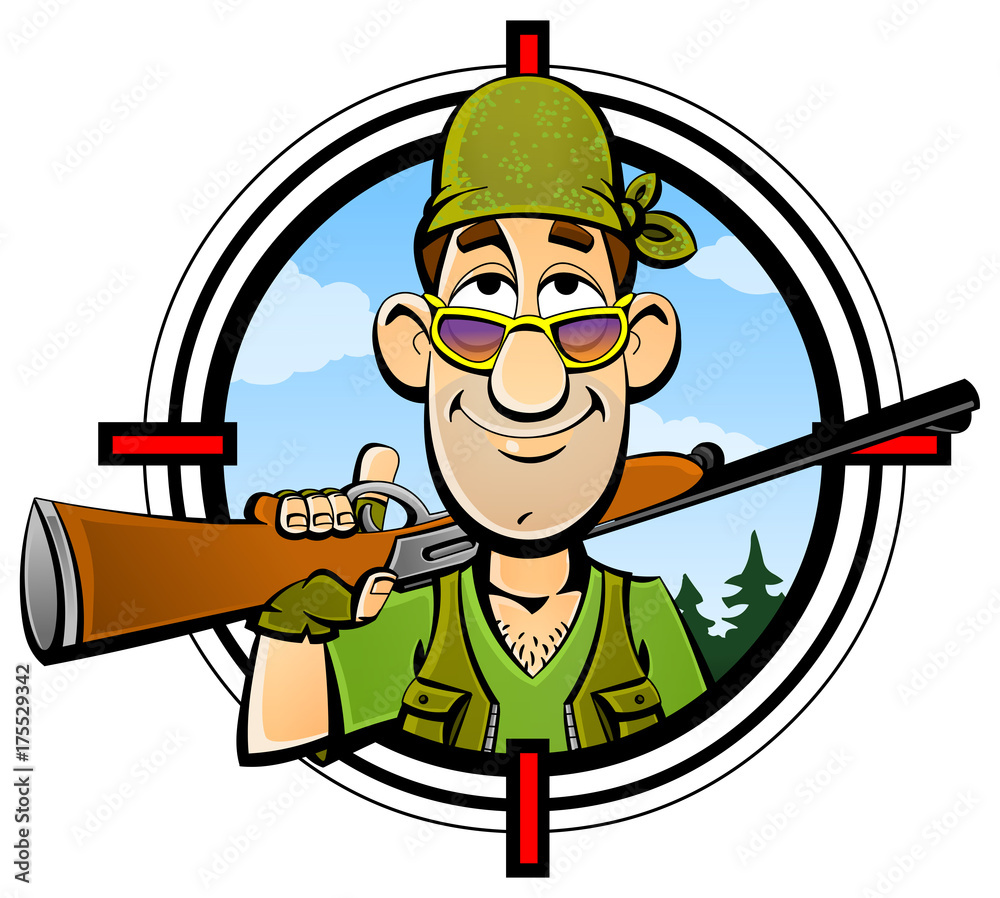 Cartoon hunter. Avatar, emblem, logo. Stock Vector | Adobe Stock
