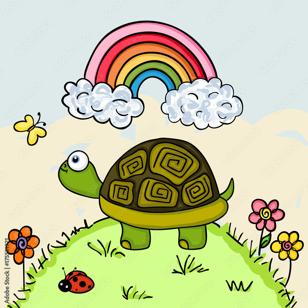 Turtle looking up at a butterfly Stock Vector | Adobe Stock