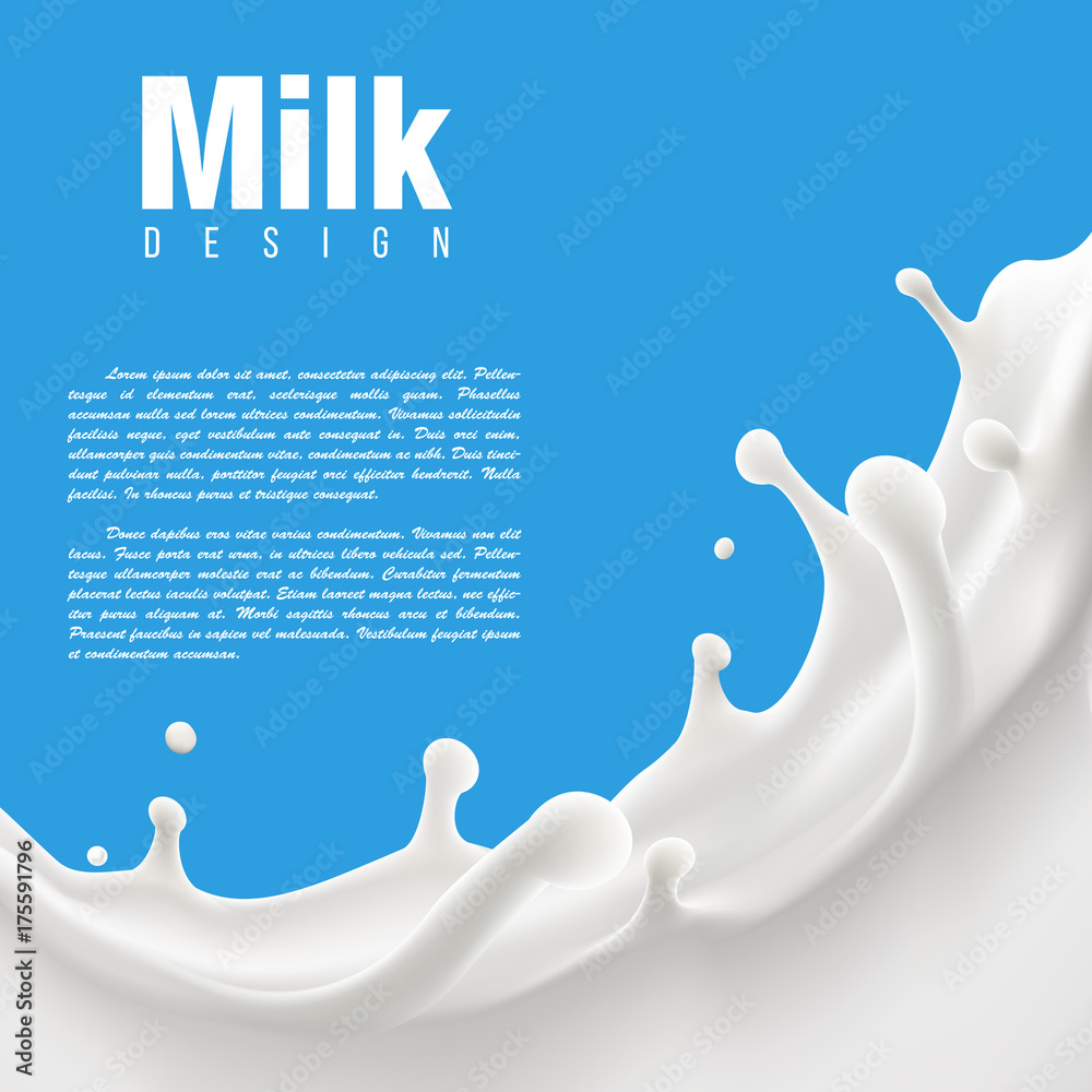 Milk design 3d vector background illustration with milk splash Stock ...