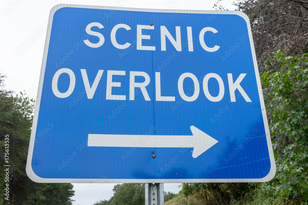 Highway sign indicating the entrance to the parking area for a scenic ...