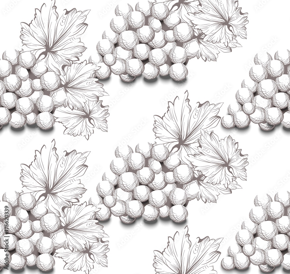 Grapes harvest line art graphic digital Vector background. Autumn ...