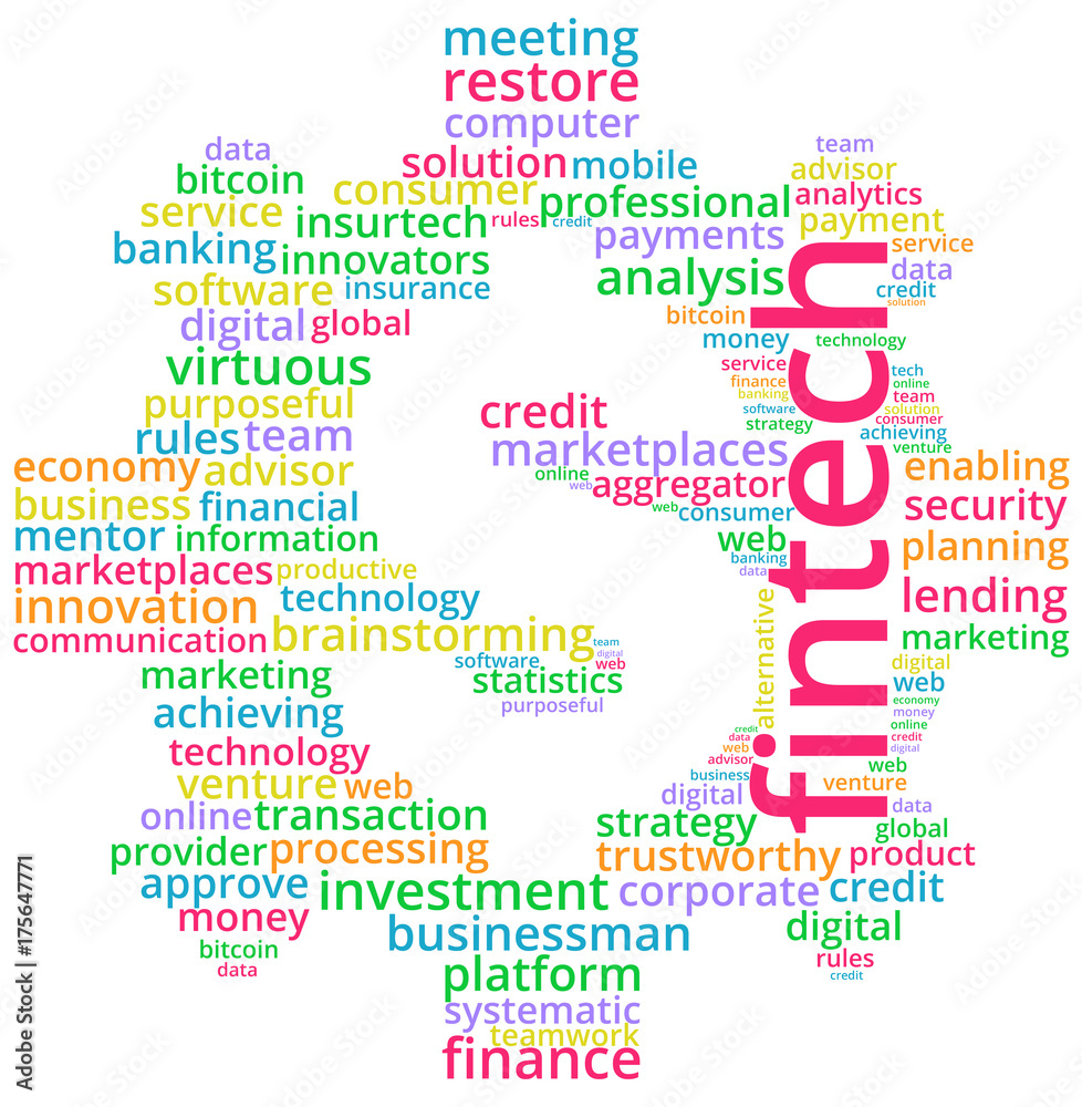 Fintech Word Cloud Text Illustration. Financial technology keyword tags ...