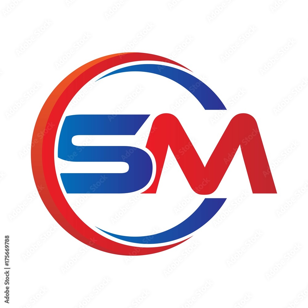 sm logo vector modern initial swoosh circle blue and red Stock Vector ...