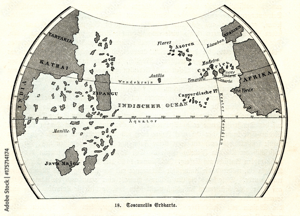 Ilustración de Stock Map of Toscanelli (from Spamers Illustrierte ...