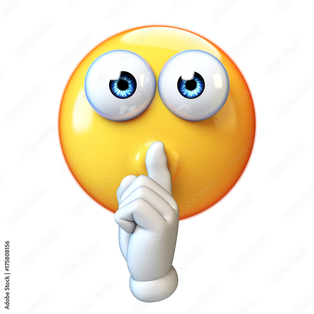 Emoji making silence hand gesture isolated on white background ...
