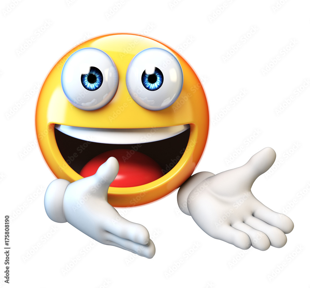 Welcoming Emoji isolated on white background, greeting emoticon 3d ...