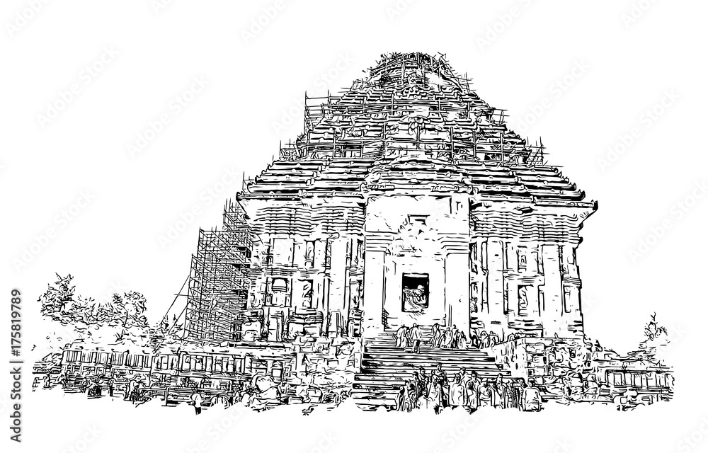 Sketch of Konark Sun Temple India in vector illustration. Stock Vector ...