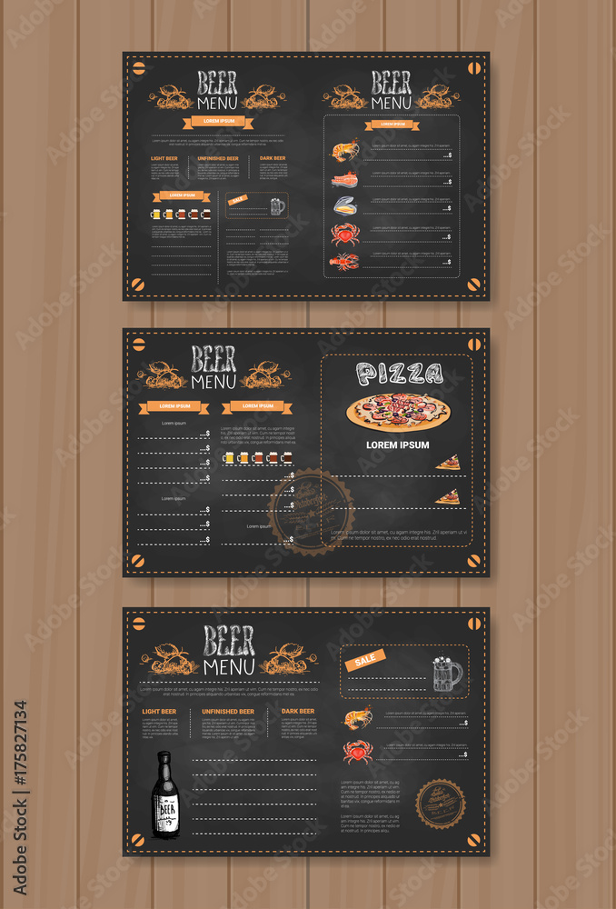 Beer Menu Set Design For Restaurant Cafe Pub Chalked On Wooden Textured ...