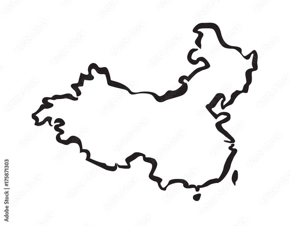 Black vector drawing map of China. Outline graphic Stock Vector | Adobe ...