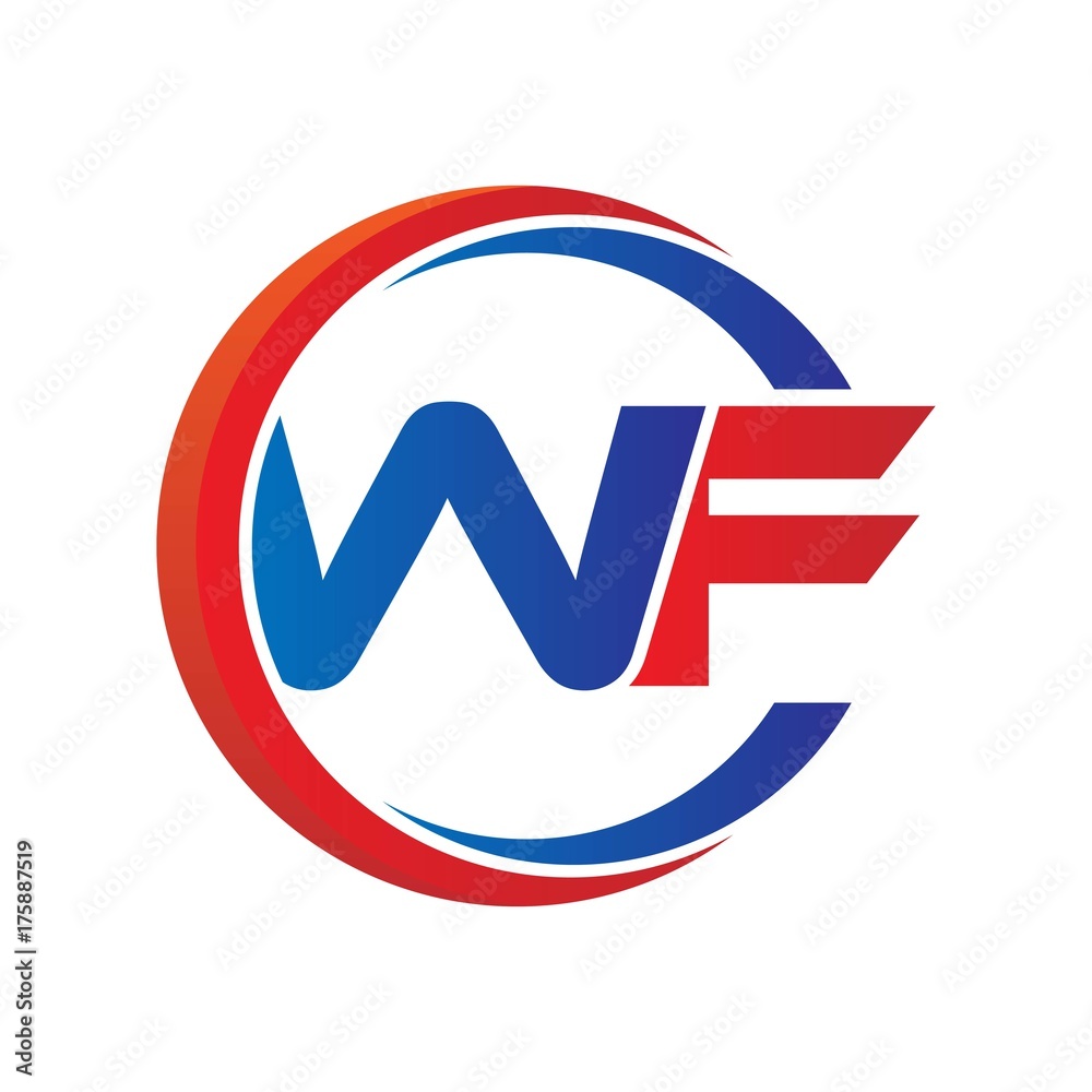 wf logo vector modern initial swoosh circle blue and red Stock Vector ...