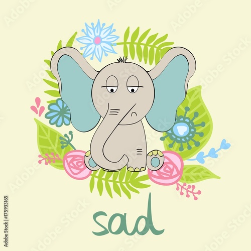vector illustration of a cartoon sad elephant. Stock Vector | Adobe Stock