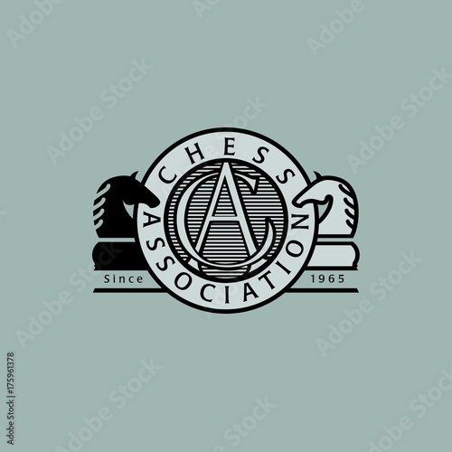 Chess Association logo. A and C letters. Black and white logo on a gray ...