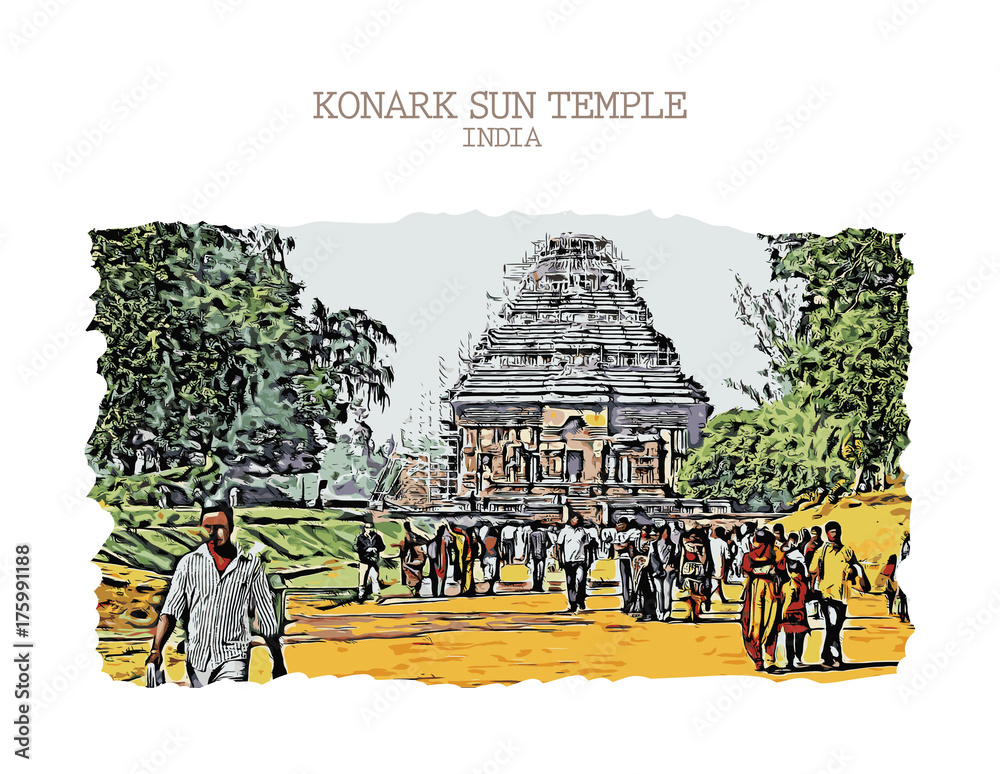 Vector illustration of Konark Sun Temple in India. Stock Vector | Adobe ...