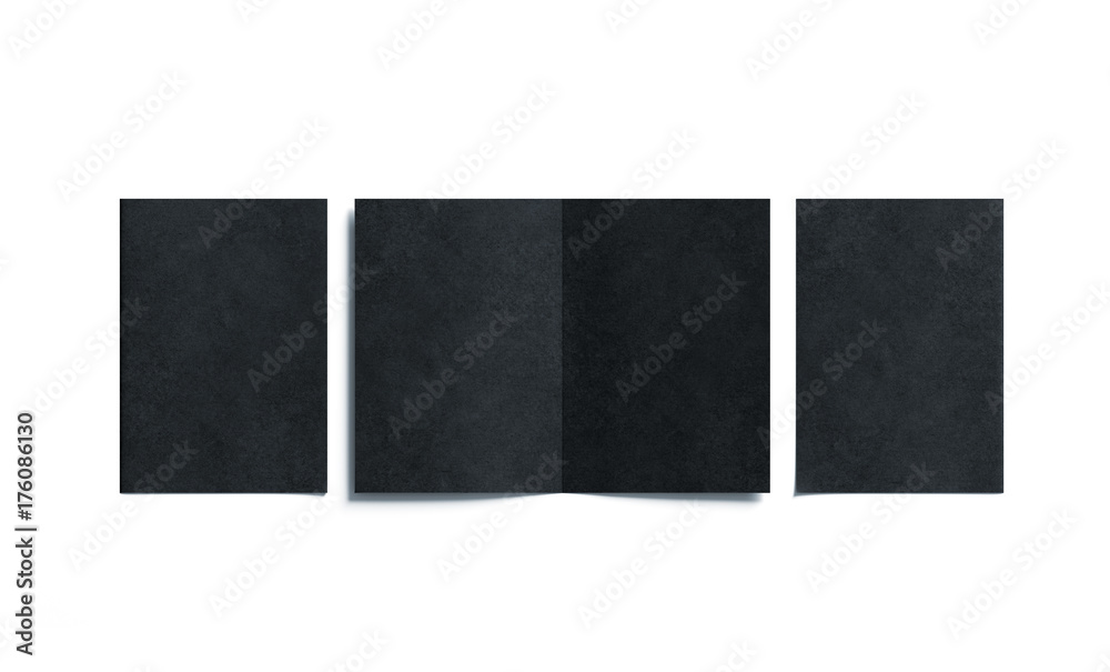 Blank black two folded a5 booklet mock up, opened and closed, front and ...