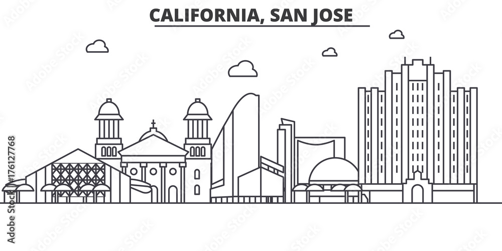 California San Jose architecture line skyline illustration. Linear ...