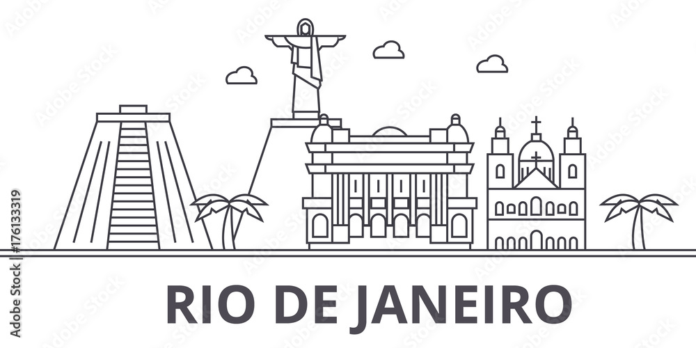 Rio De Janeiro architecture line skyline illustration. Linear vector ...