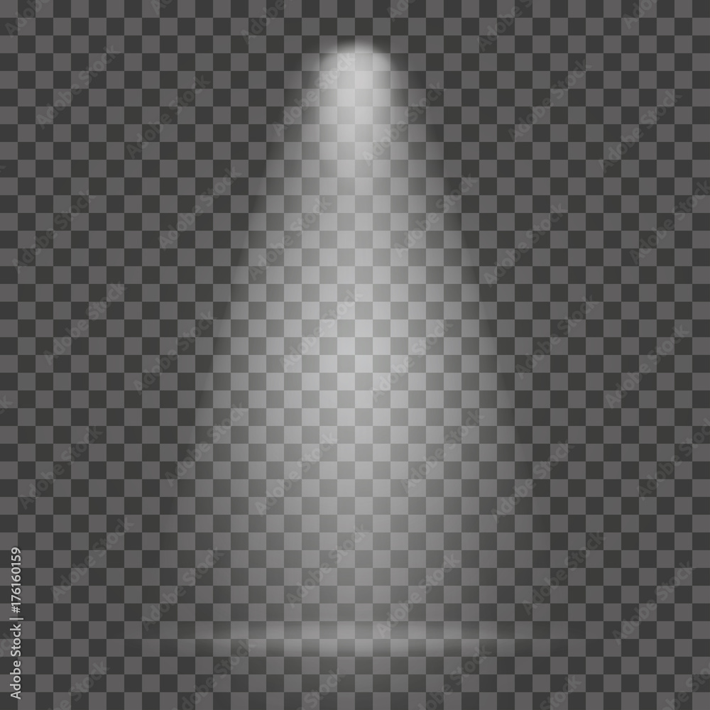 Light beam on transparent background. Bright spotlight light beam for ...