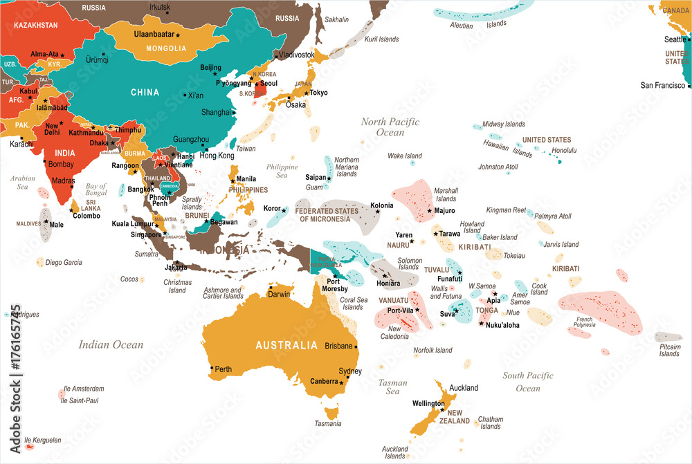 Map Of Asia And Oceania Australia And Oceania Political & Physical