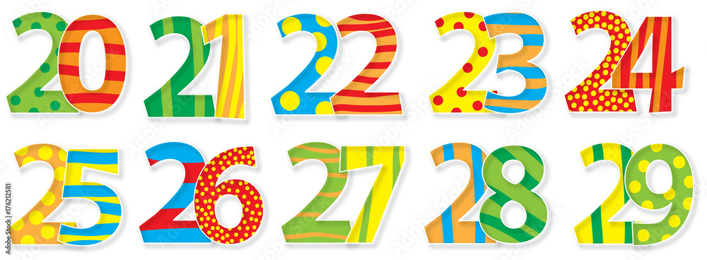 Vector de Stock set of nice colorful numbers 20-29 | Adobe Stock