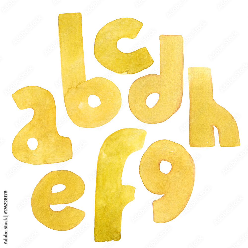 Large grainy watercolor bright letters. Bold alphabet sequence from A ...