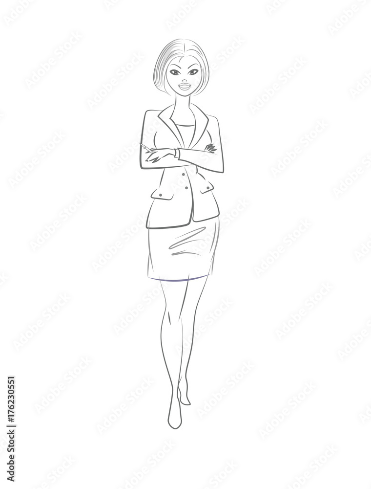 Beautiful sexy business woman. Original graphic. Outline sketch. Stock ...