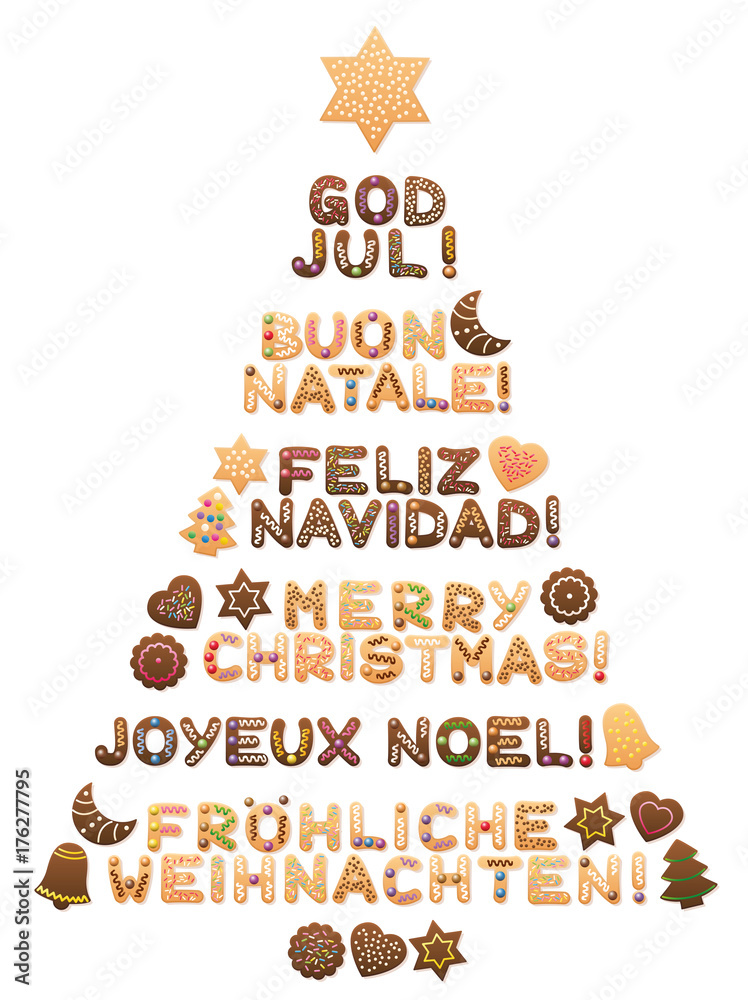 MERRY CHRISTMAS - written in swedish, italian, spanish, english, french ...