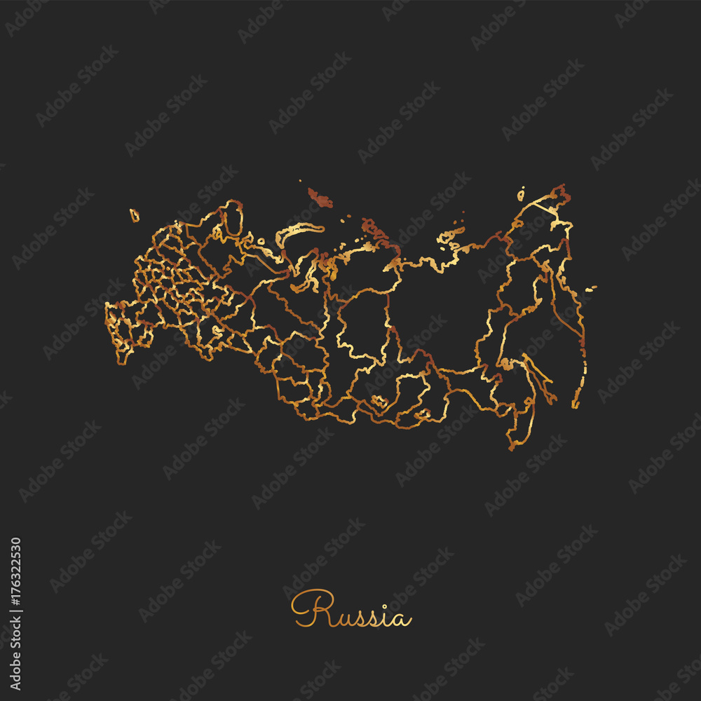 Russia region map: golden gradient outline on dark background. Detailed ...