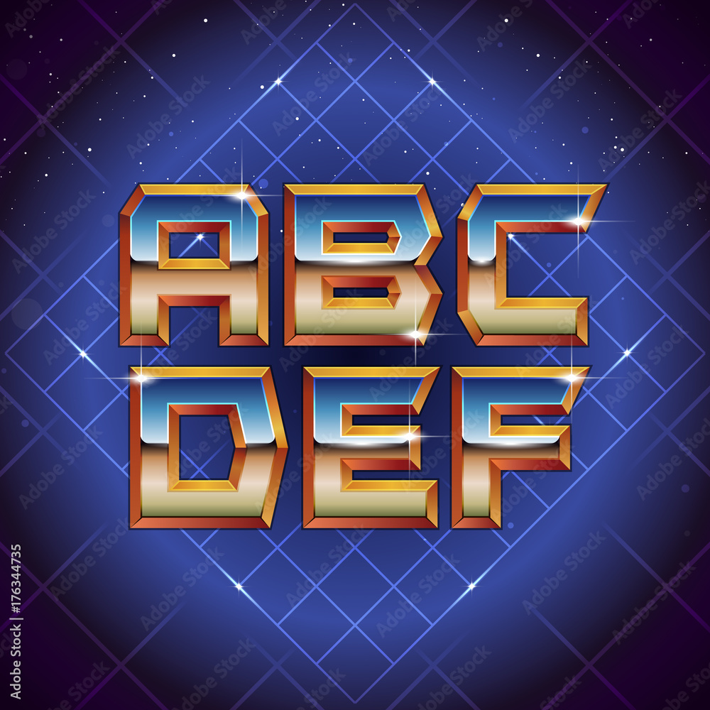 80s Retro Futuristic Font from A to F. Vector retro futuristic synth ...