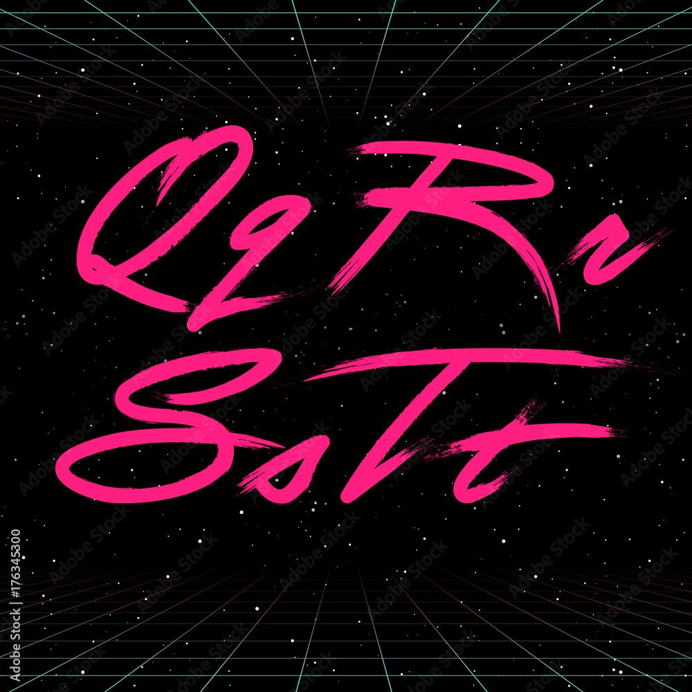 80s Retro Futuristic Font. Vector Brush Stroke Alphabet. Letters from Q ...