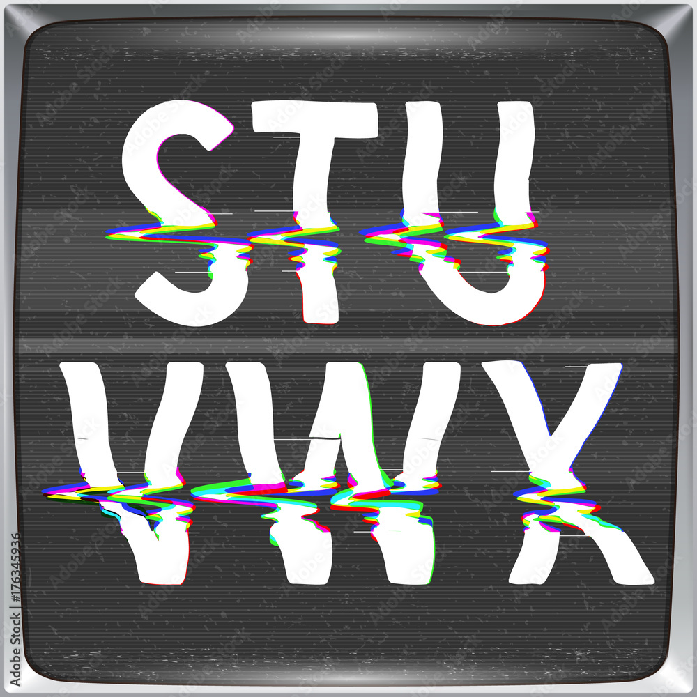 Font with glitch effect on TV screen background. Vector distorted ...