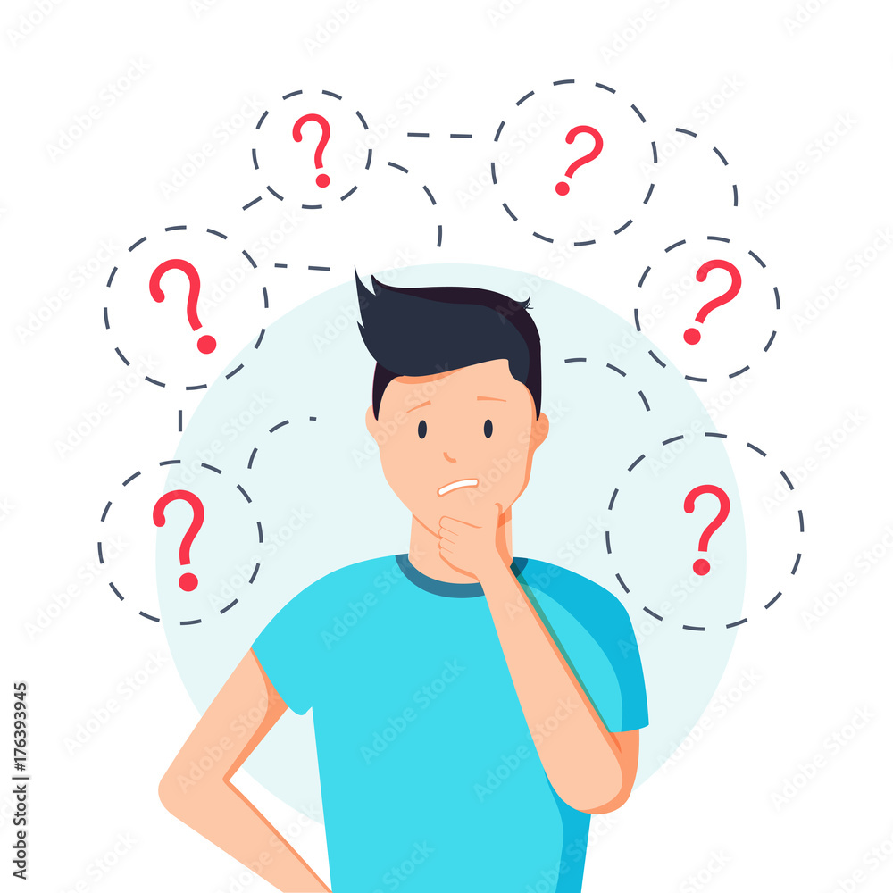 Young hipster business man thinking standing under question marks ... Young hipster business man thinking standing under question marks ...