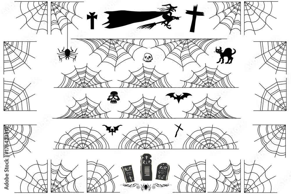Halloween spiderweb borders and corners. Vector cobweb frame and ...