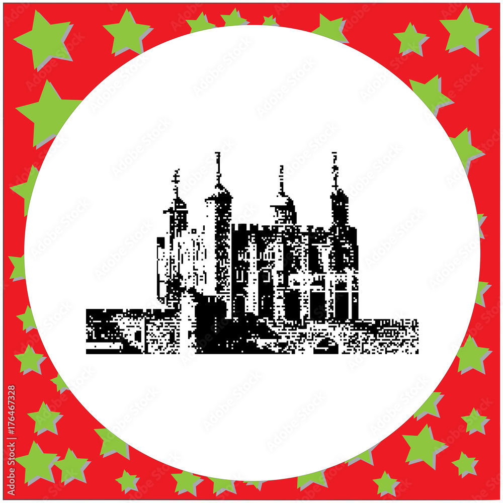 black 8-bit Tower of London vector illustration isolated on white ...