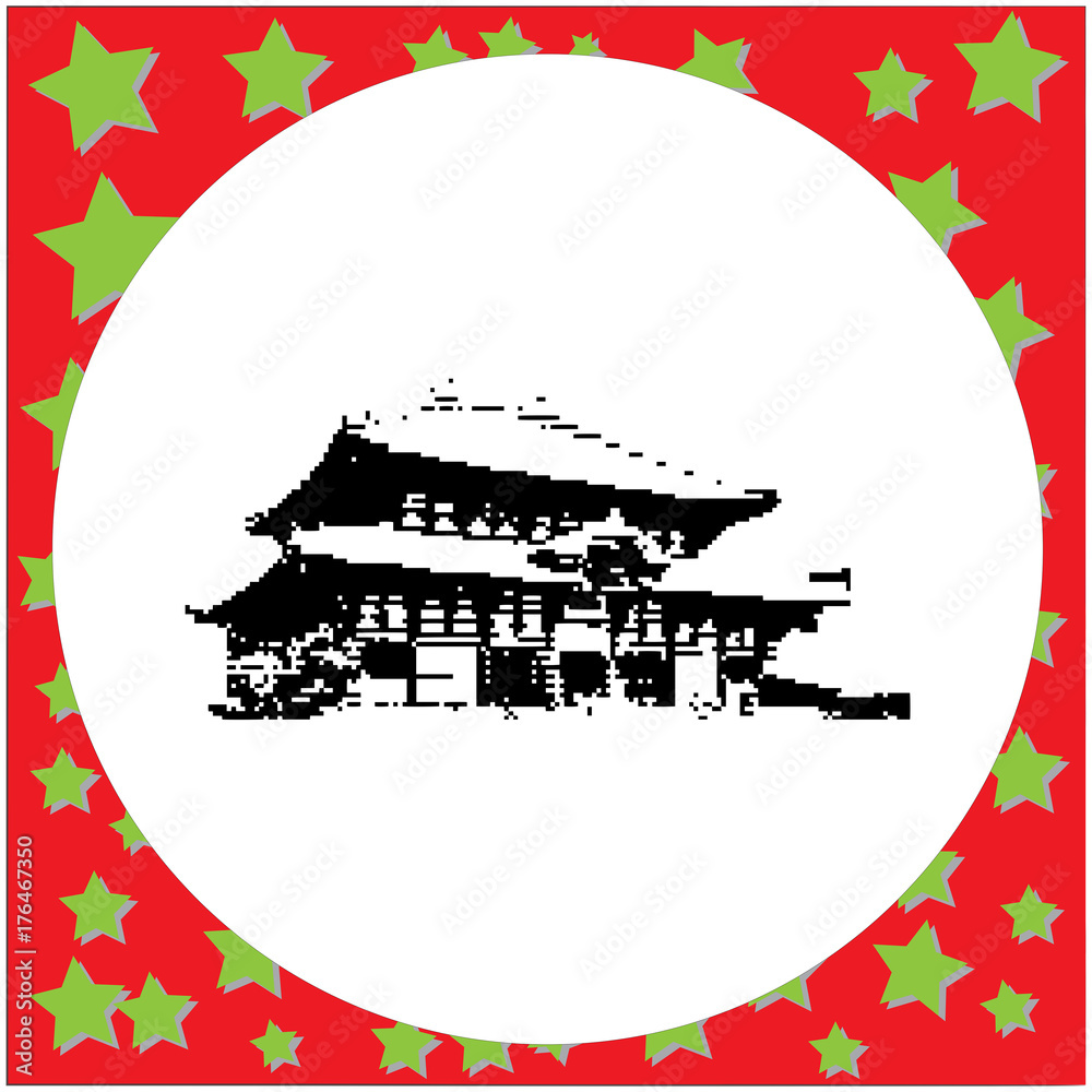 black 8-bit Todaiji Temple vector illustration isolated on white ...