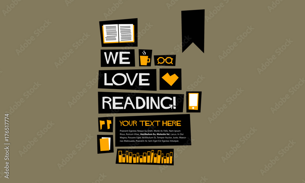 We Love Books! (Flat Style Vector Illustration Reading Quote Poster ...