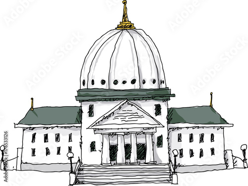 Cartoon of a generic public government building with a dome and columns ...
