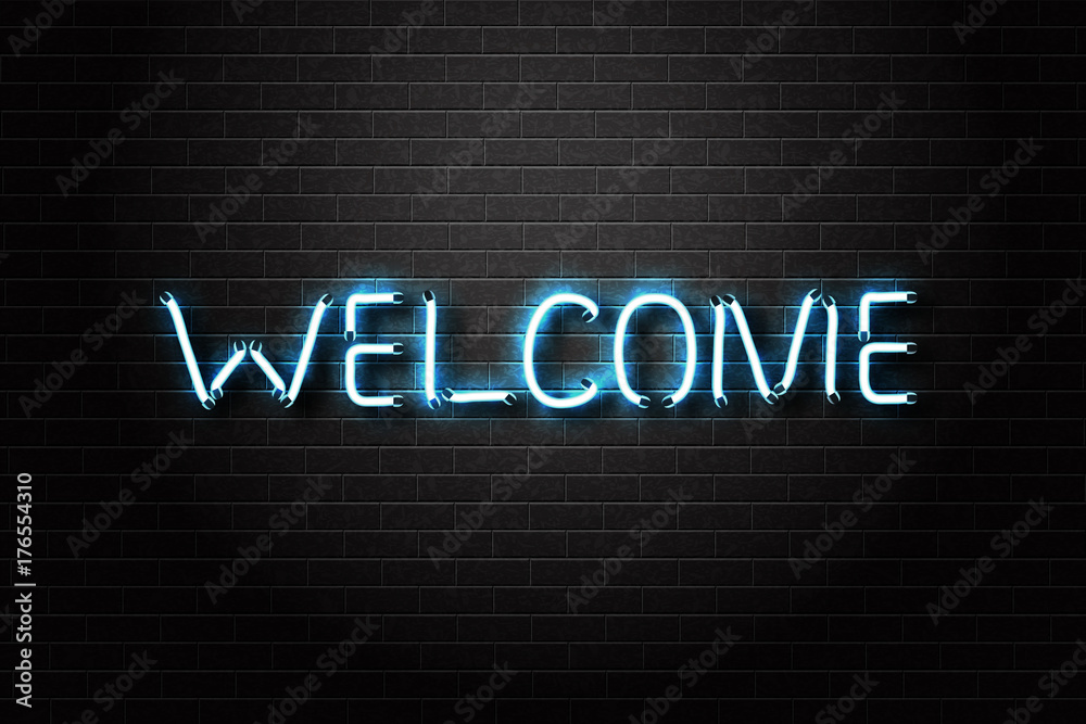 Vector realistic isolated neon lettering sign Welcome for decoration ...