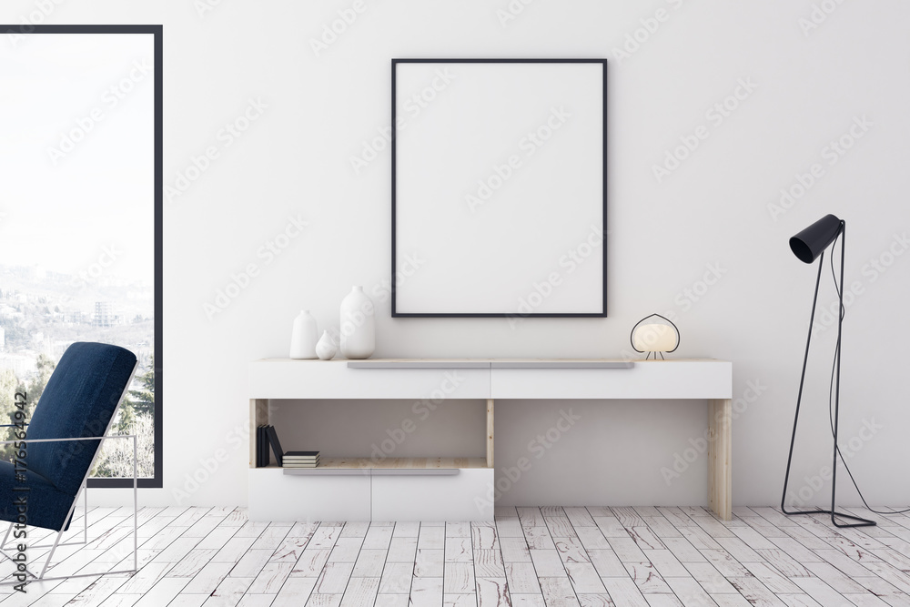 Modern living room interior wth poster Stock Illustration | Adobe Stock