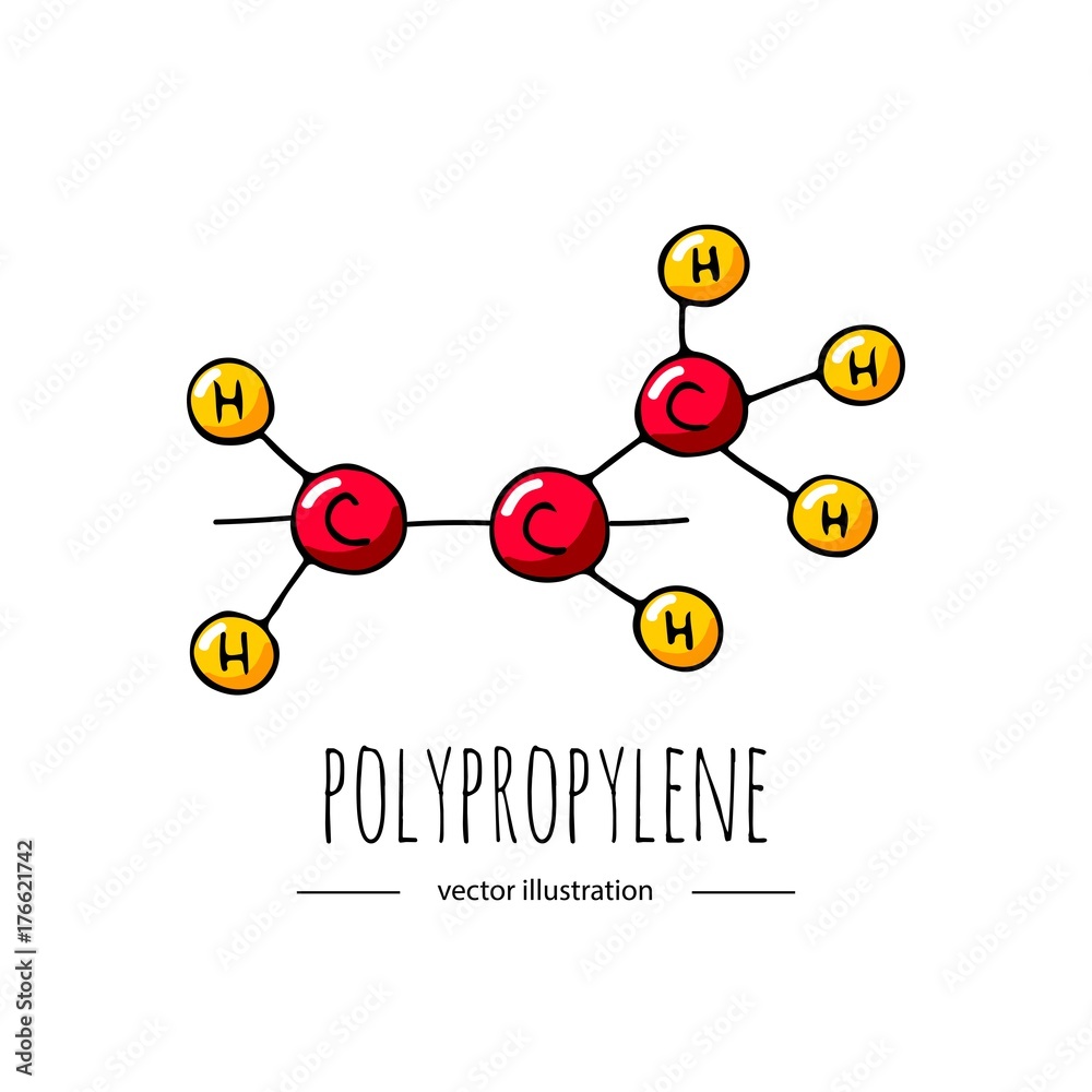 Hand drawn doodle polypropylene chemical formula icon. Vector ...