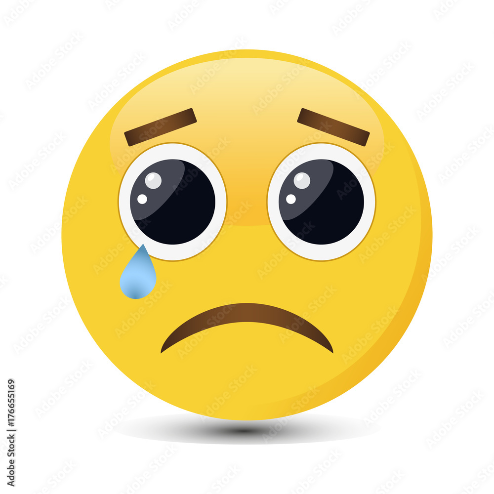 Crying emoticon with big eyes and tears in trendy flat style. Sad emoji ...