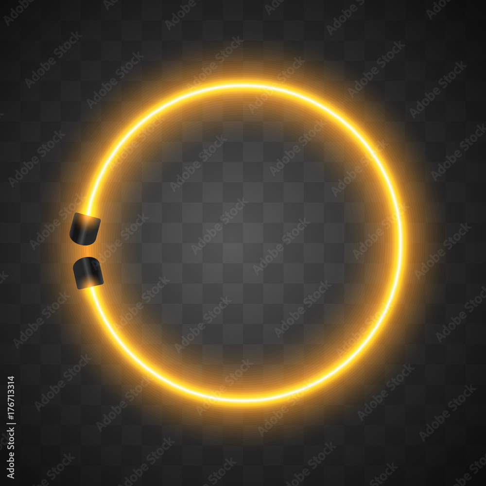 Yellow Neon lamp frame abstract round circle sign isolated on ...